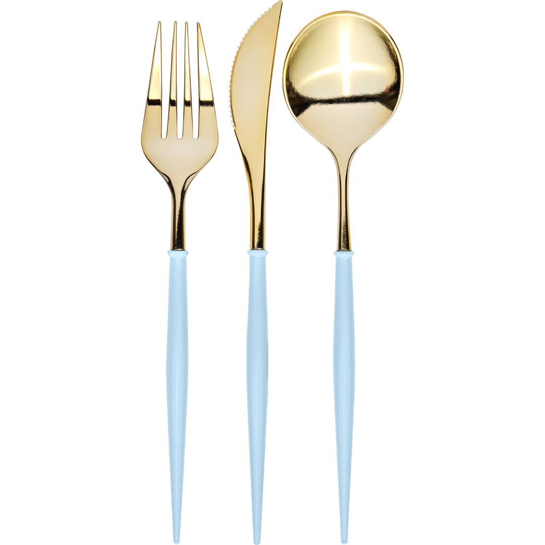 Bella Cutlery Gold/Sky Blue Handle/24pkg – Sophistiplate LLC