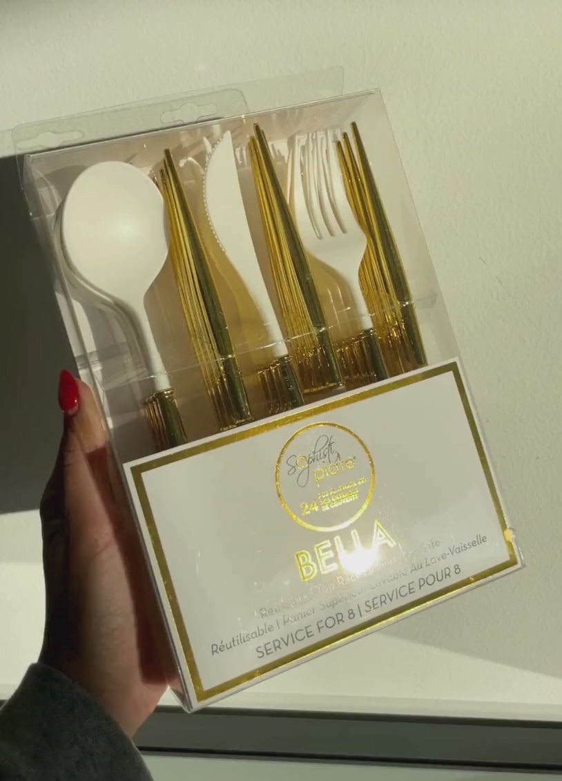 Gold Bella Assorted Plastic Cutlery/24pc, Service for 8 – Sophistiplate LLC